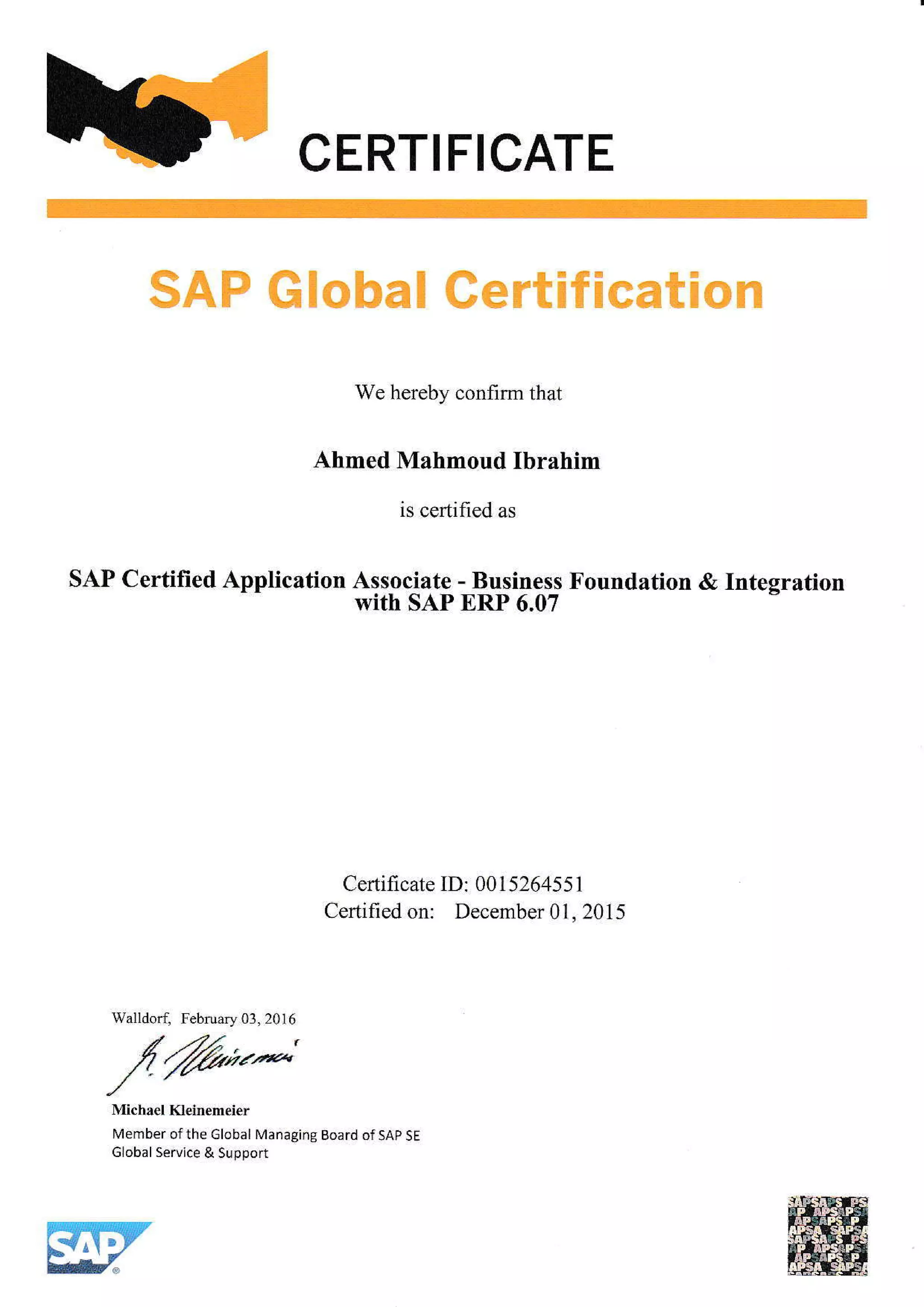 SAP global certificate 1 | PDF