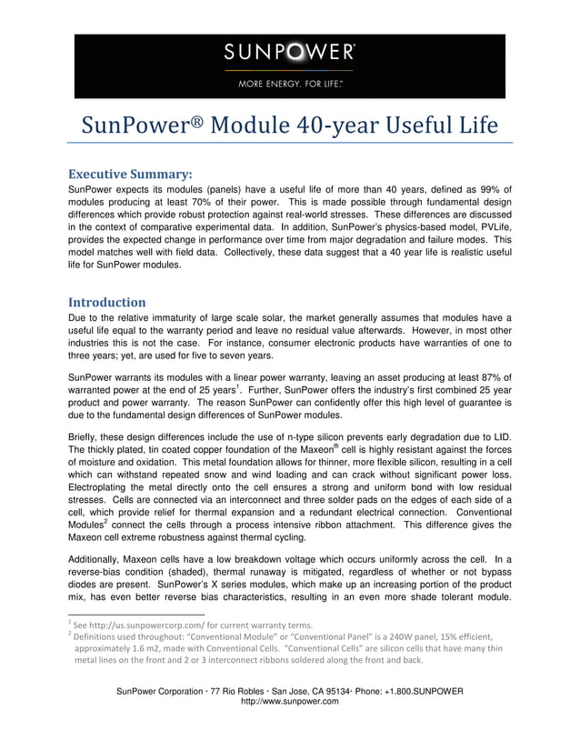 SunPower Module 40 Year Useful Life | PDF