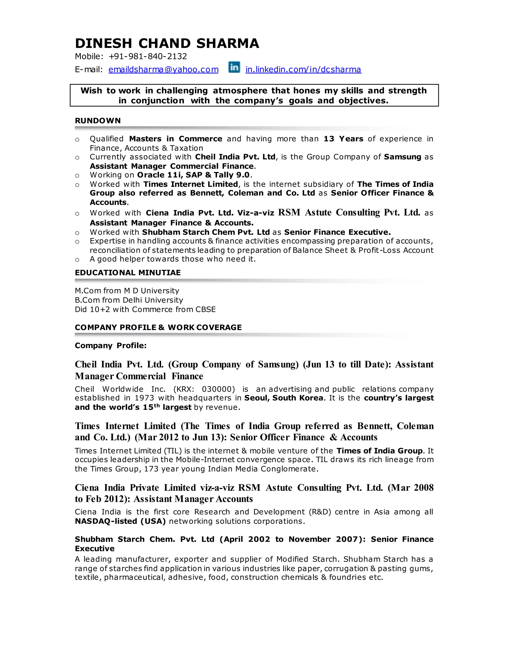 Resume-Dinesh Chand Sharma | DOCX