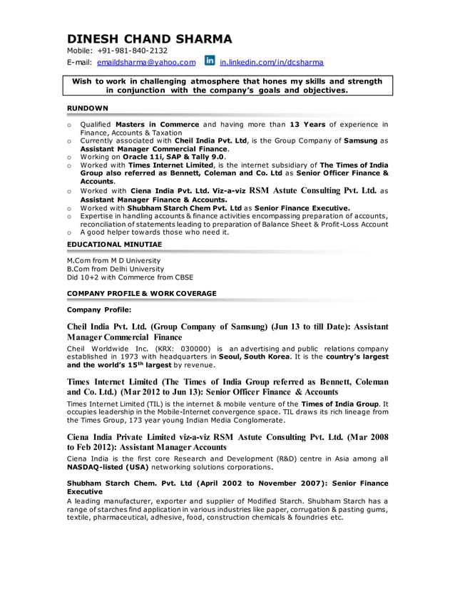 Resume-Dinesh Chand Sharma | PDF