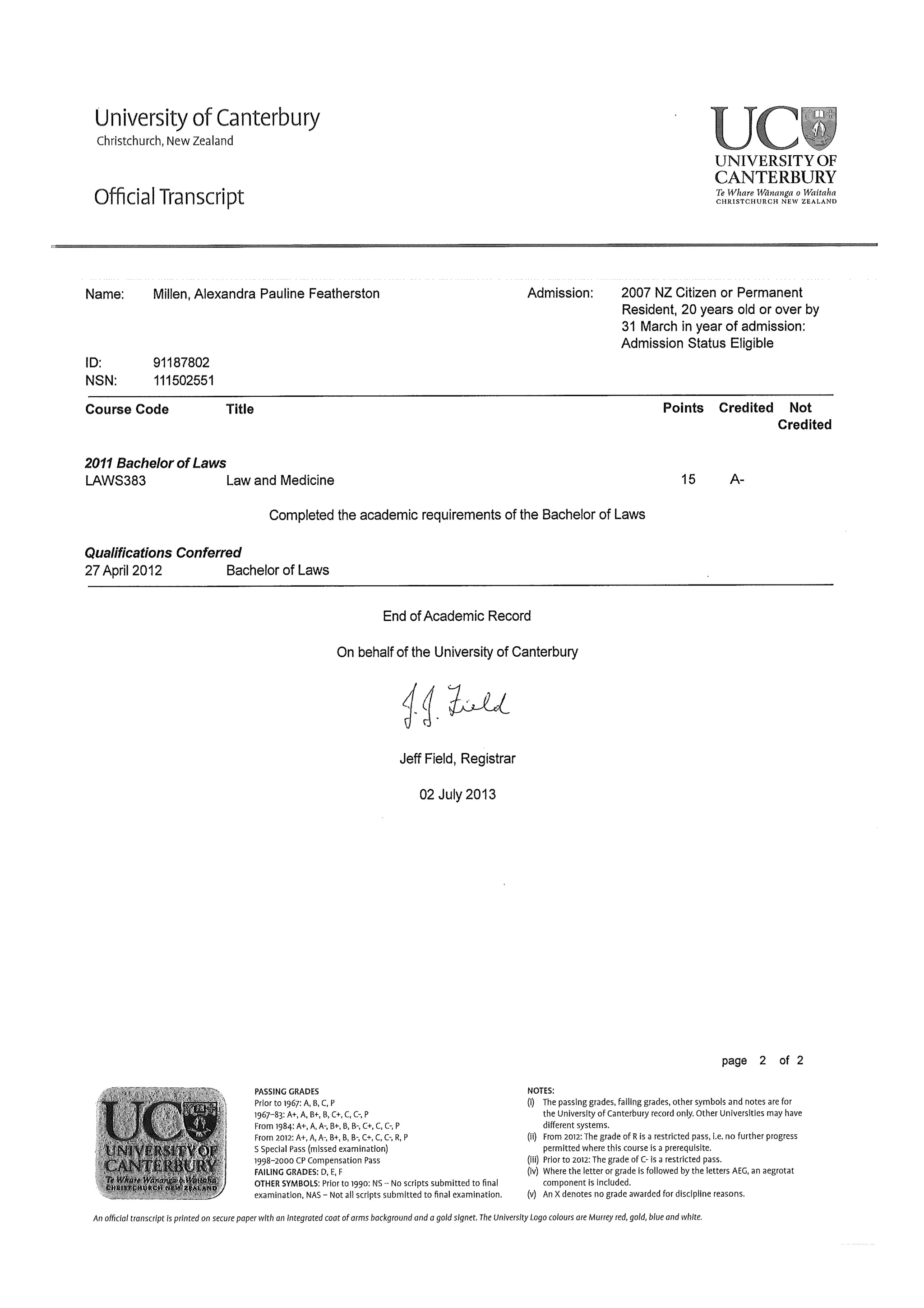 Letters and Transcripts | PDF