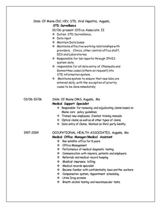 resume15 | DOCX | Infectious Diseases | Diseases and Conditions