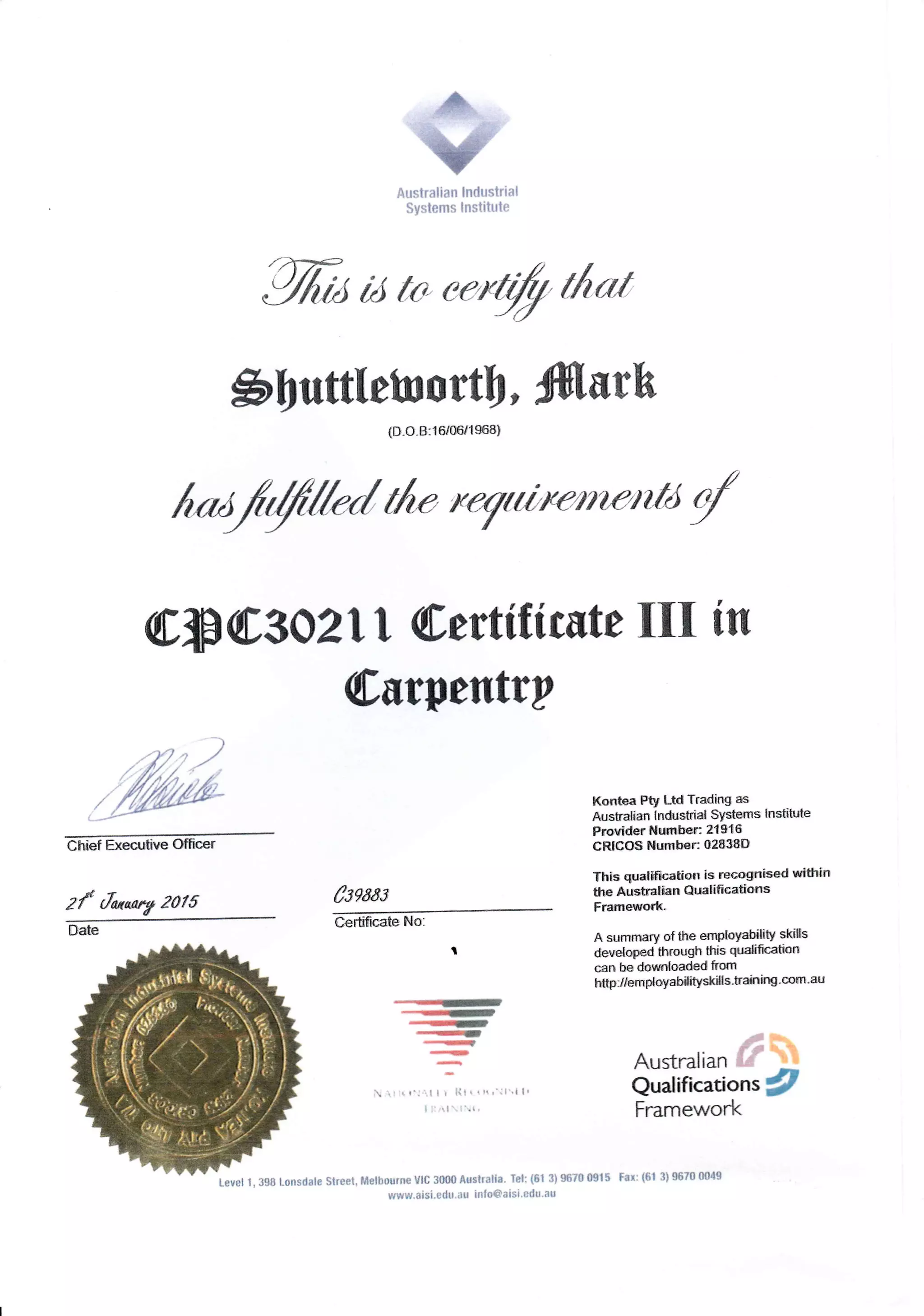 Carpentry certificate 1 of 2 | PDF