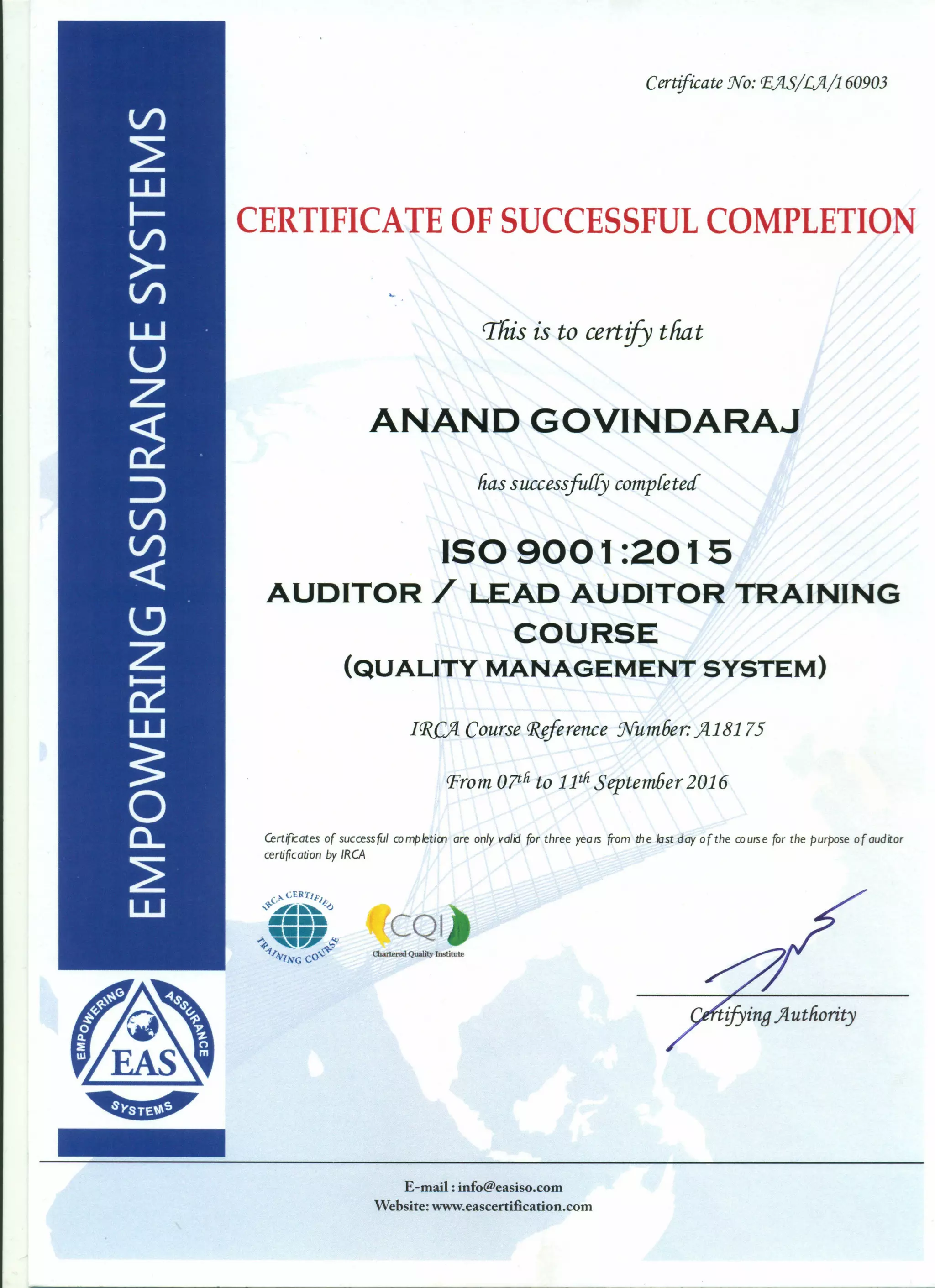 B#6551-Anand-Lead Auditor Certficate | PDF