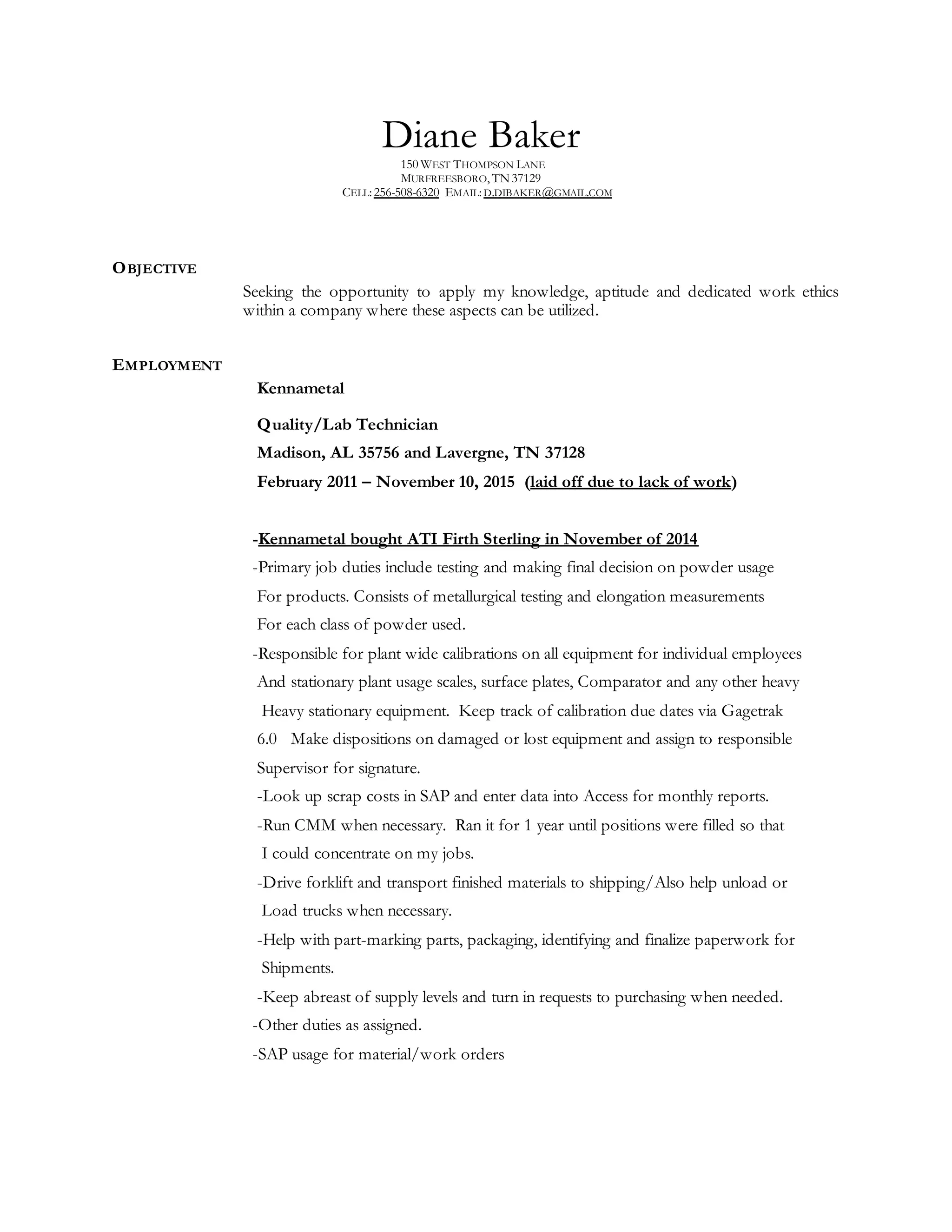 DianeBaker_Resume1 | DOCX