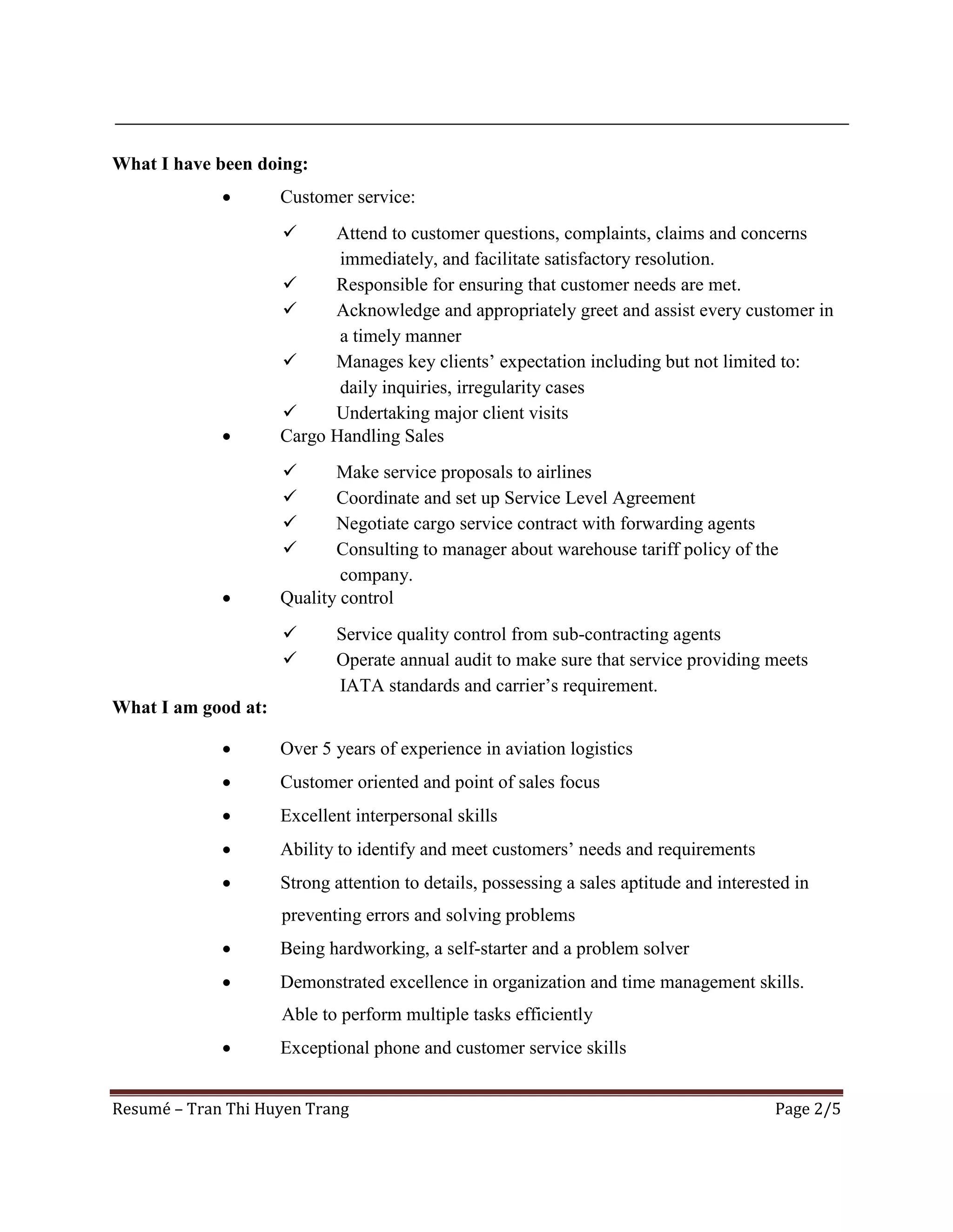 CV -Tran Thi Huyen Trang | PDF | Air Travel | Travel Type