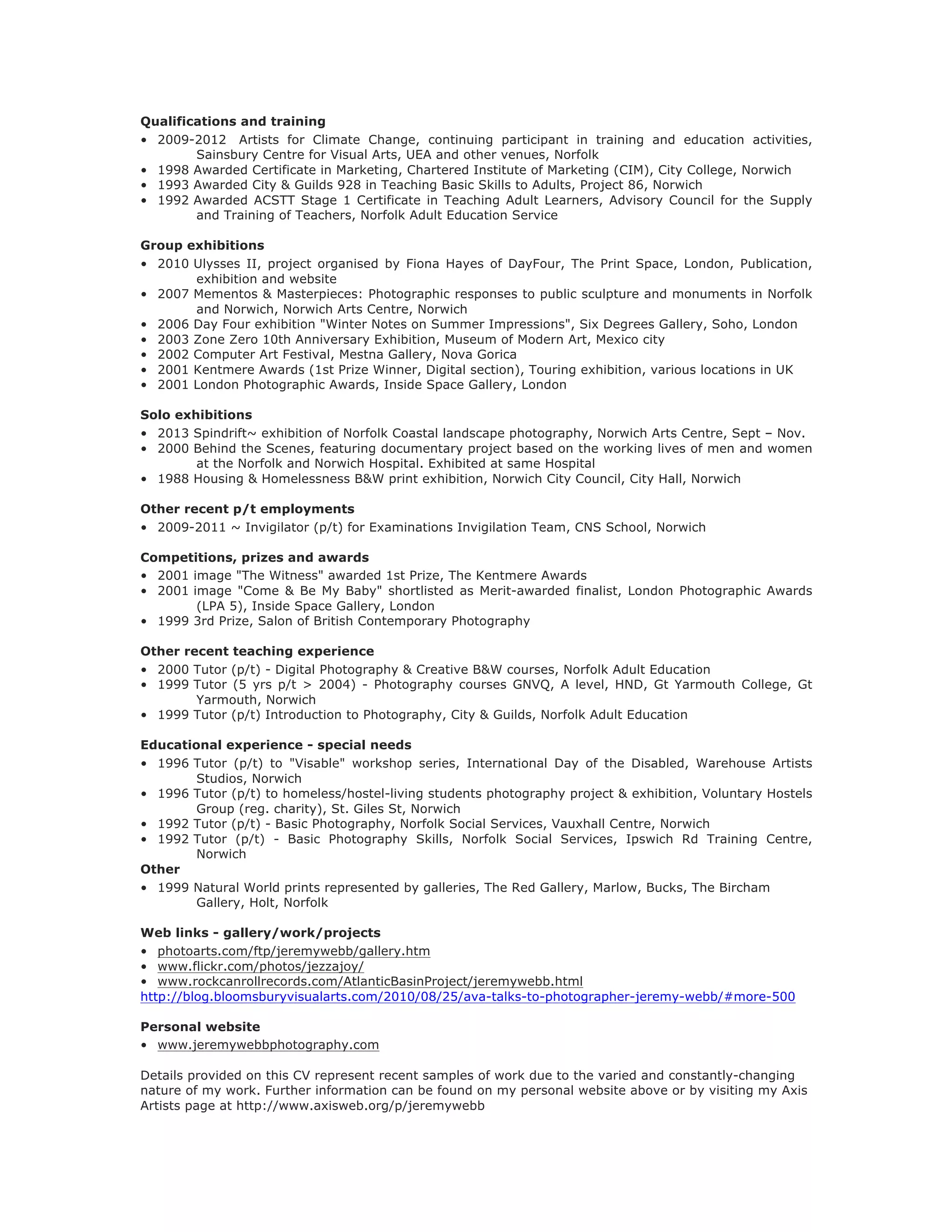Jeremy Webb CV copy | PDF