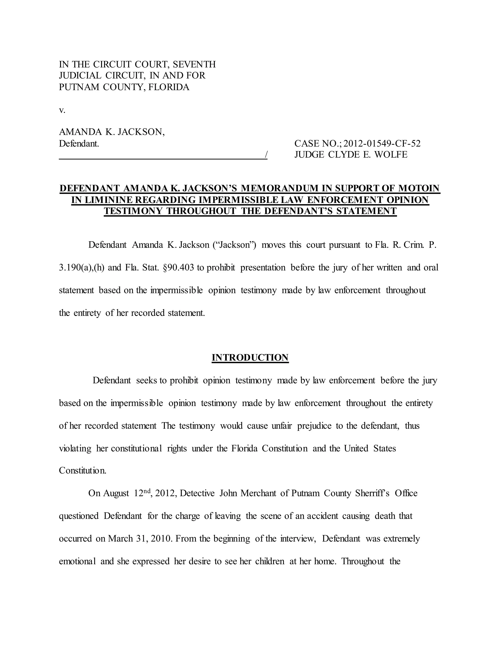 motion in limine | DOCX | Law