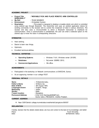 Narendra_B.Tech_2015_SQL DBA_FRESHER RESUME | DOCX | Databases | Computer Software and Applications