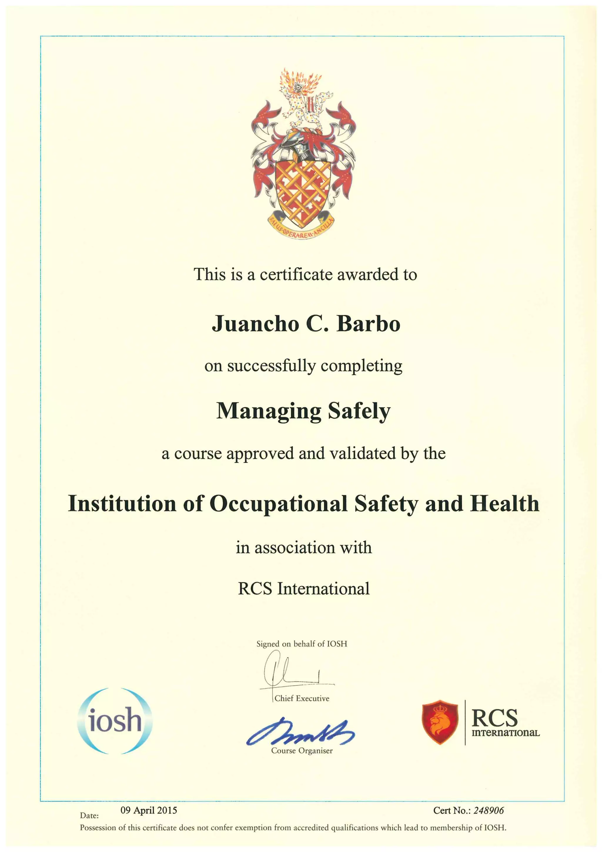 IOSH Certificate | PDF