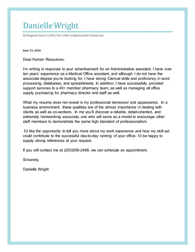 Danielle Wright cover letter 2 | DOCX | Resume Writing and Advice | Job Search