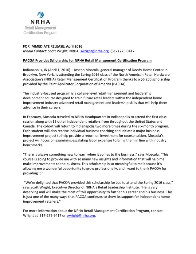 PACOA RMCP Scholarship Press Release | PDF | Business | Business and ...