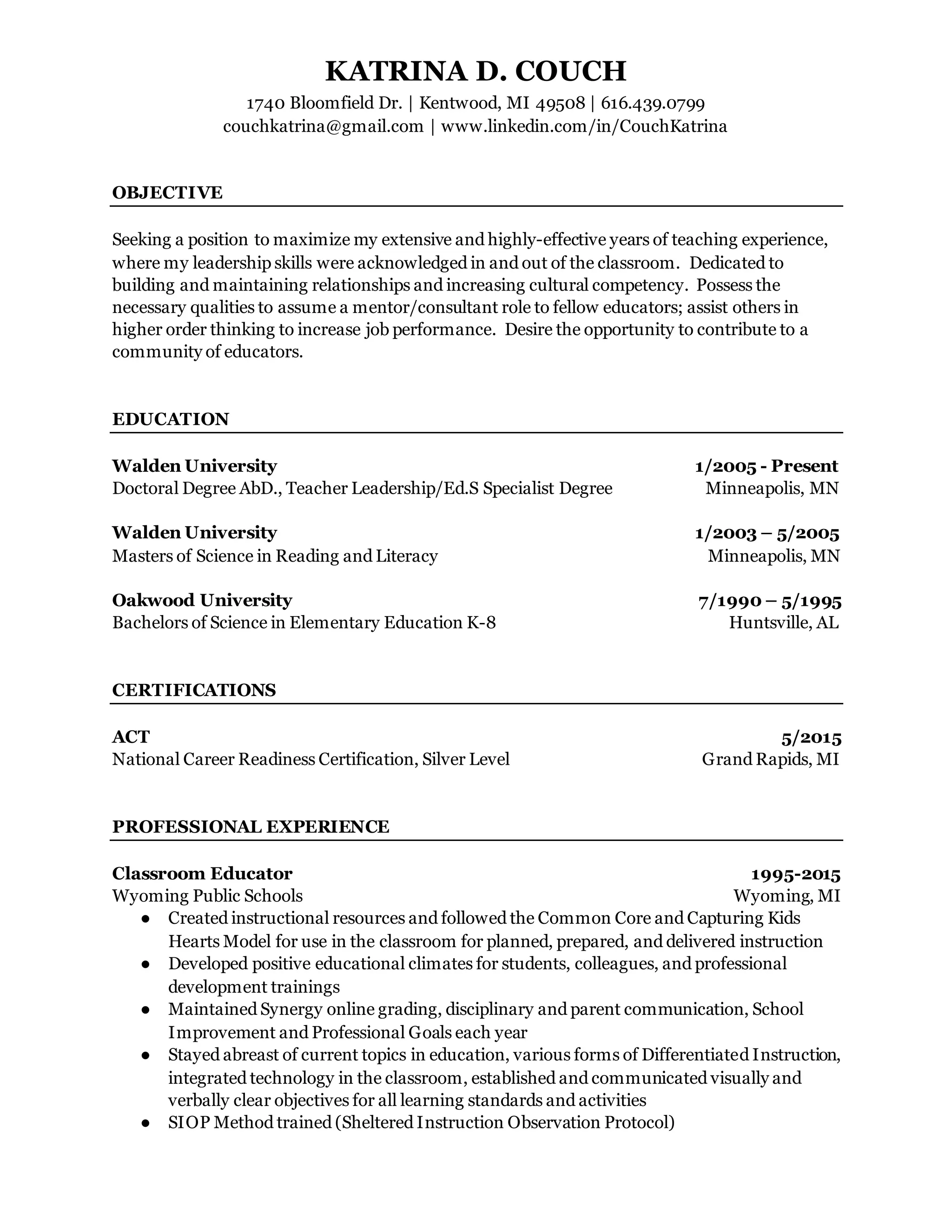 CouchKResumeJune2015 | DOCX