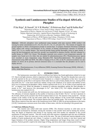 Synthesis and Luminescence Studies of Eu doped AlSrLaO4 Phosphor | PDF | Chemistry | Science