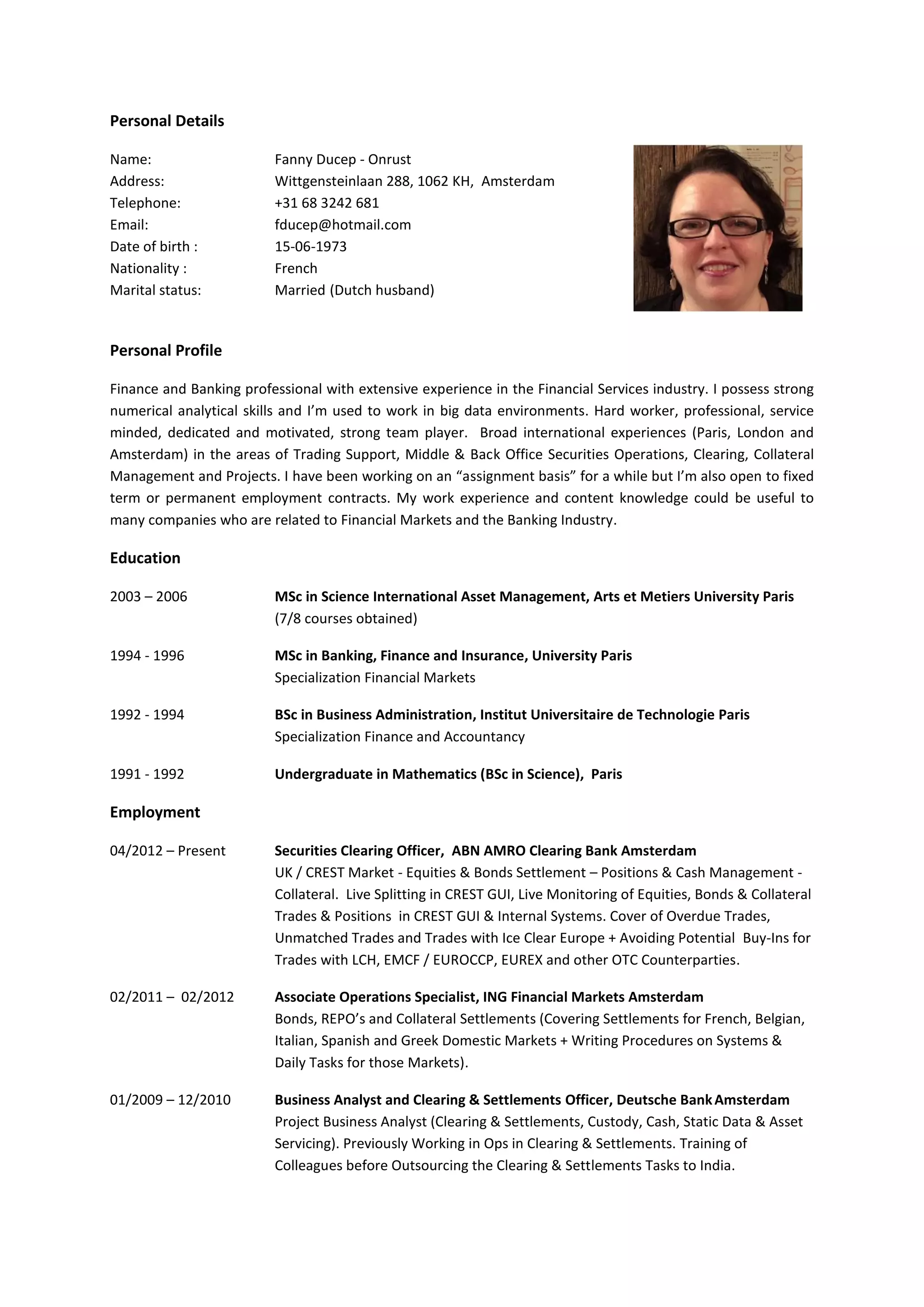 Resume Fanny Ducep-Onrust | PDF