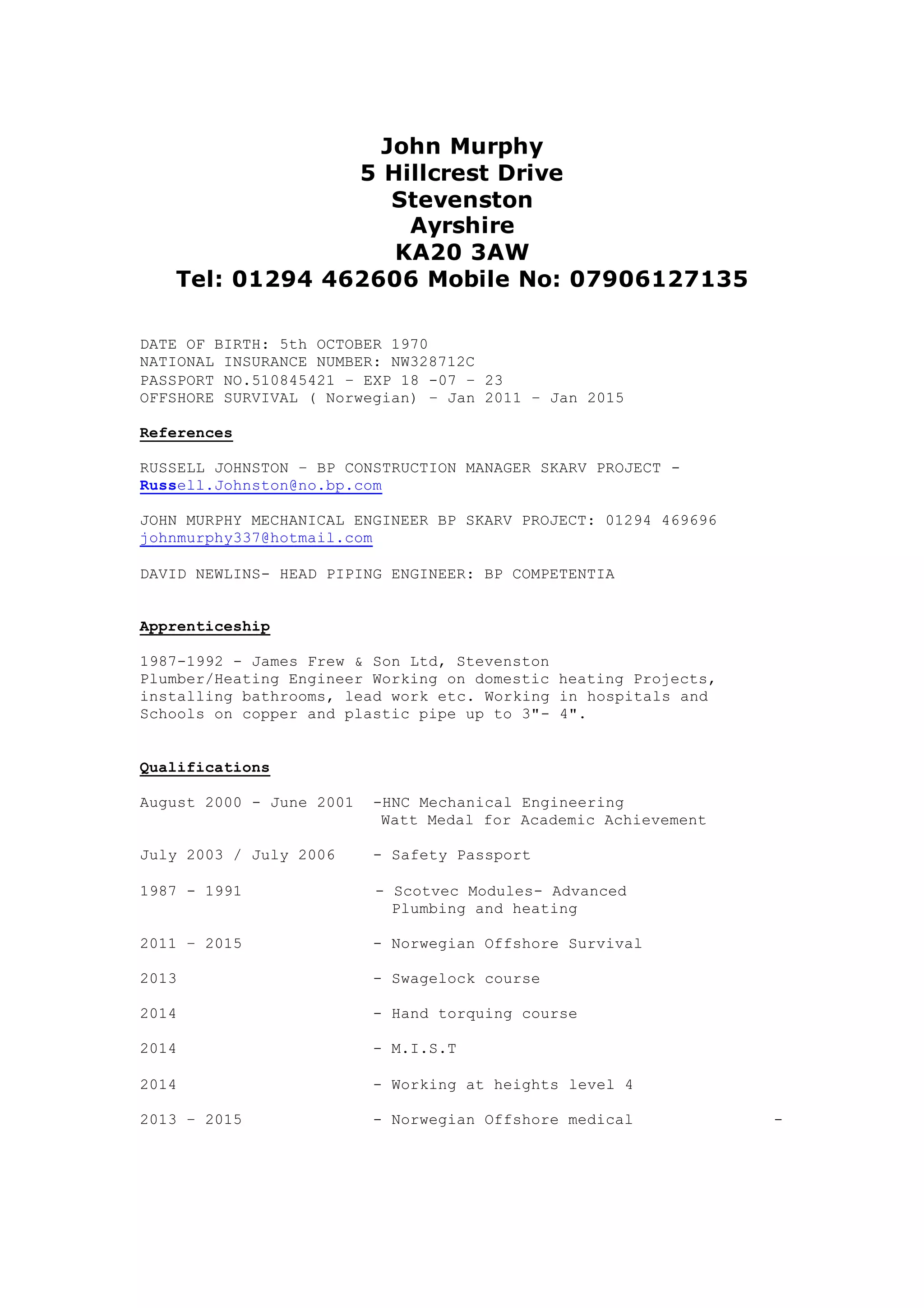 JOHN CV 2015 3 | PDF
