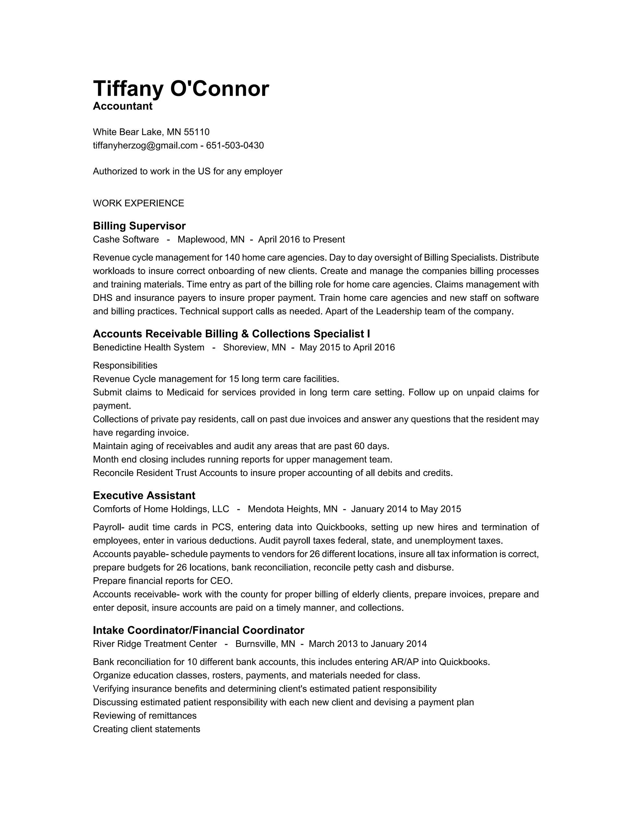 Tiffany OConnor Resume | PDF