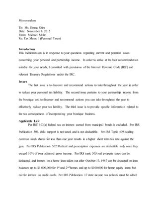 Artifact 3 Tax memo 1-Mohr | PDF