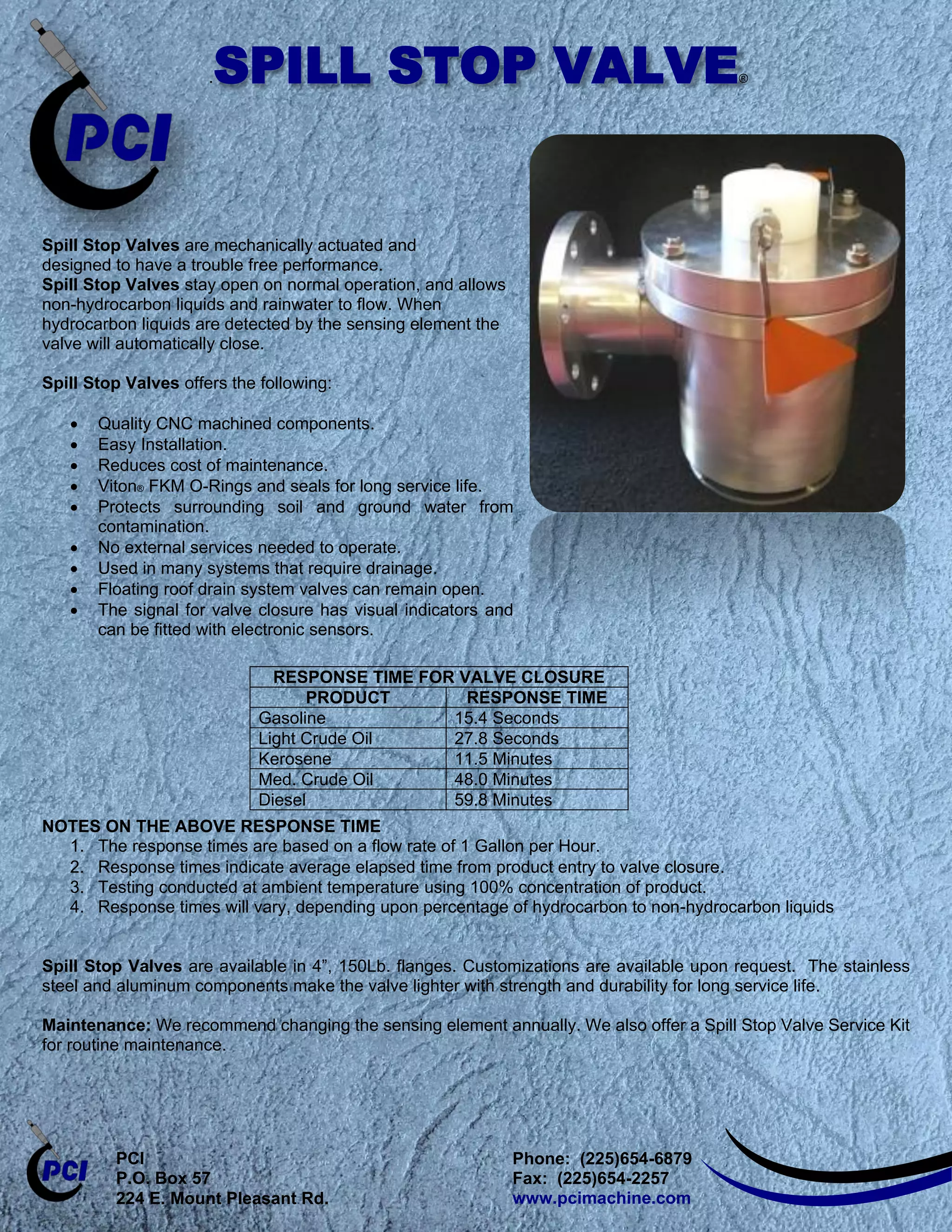 PCI Spill Stop Valve-Brochure | PDF