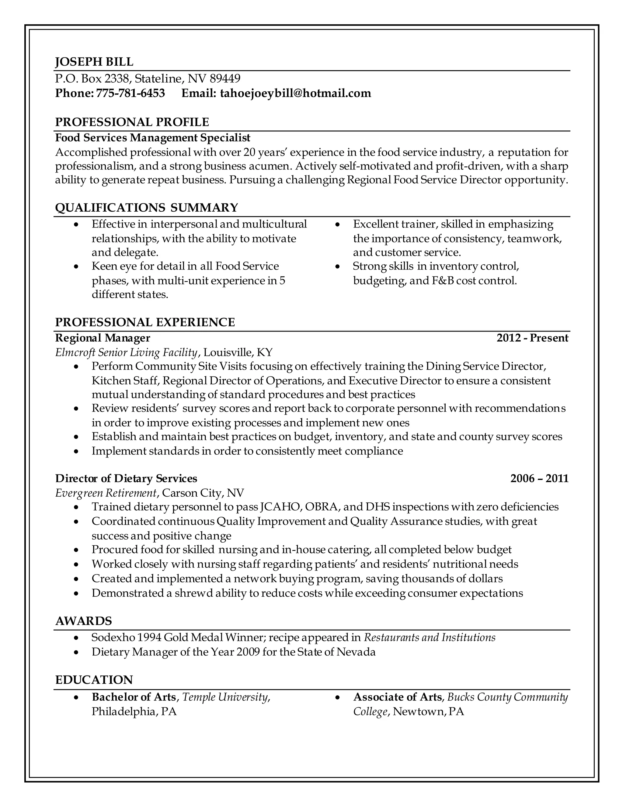 Joseph Bill Resume | DOCX