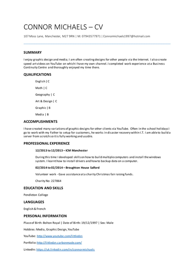 Connor Michaels CV | PDF