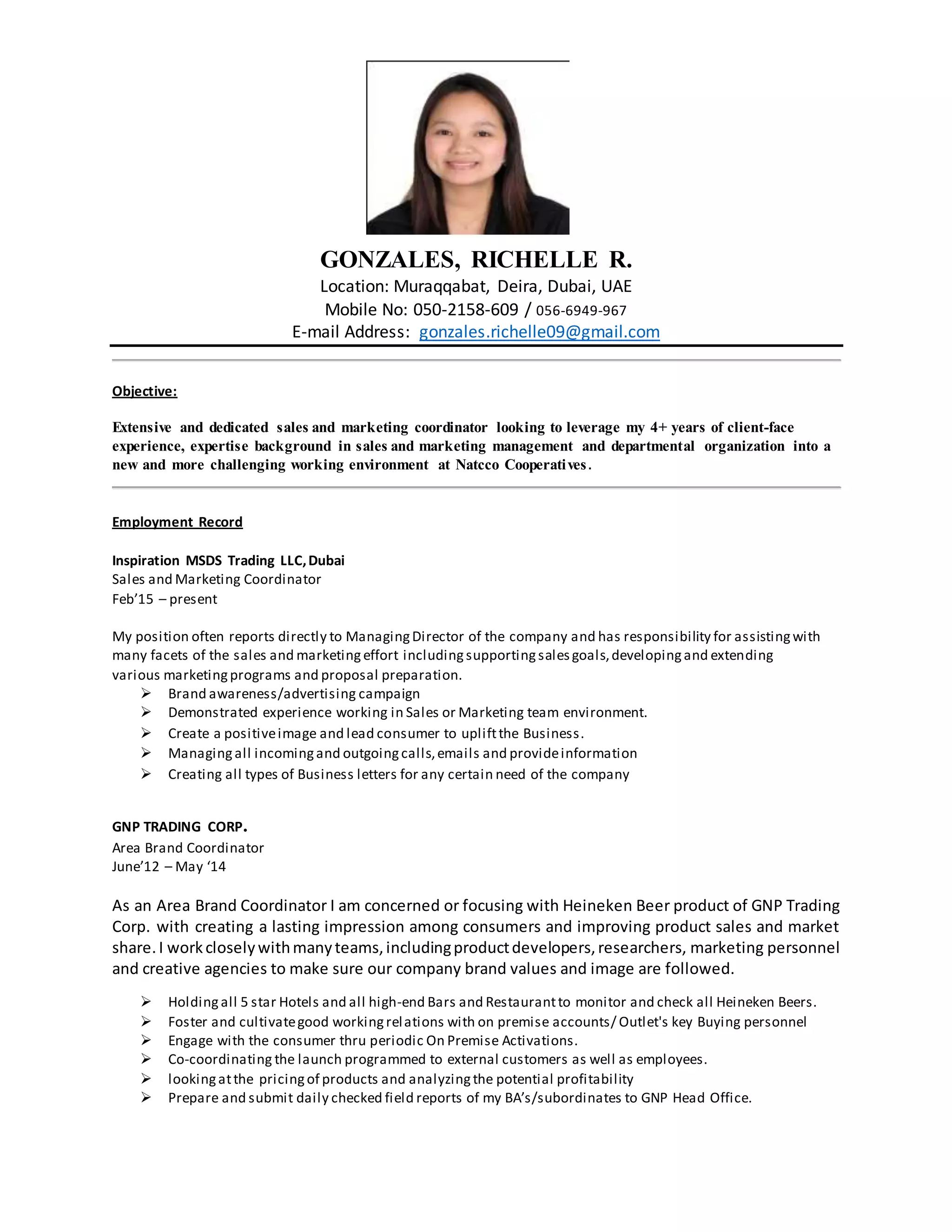 gonzales richelle cv | DOCX | Sales | Business