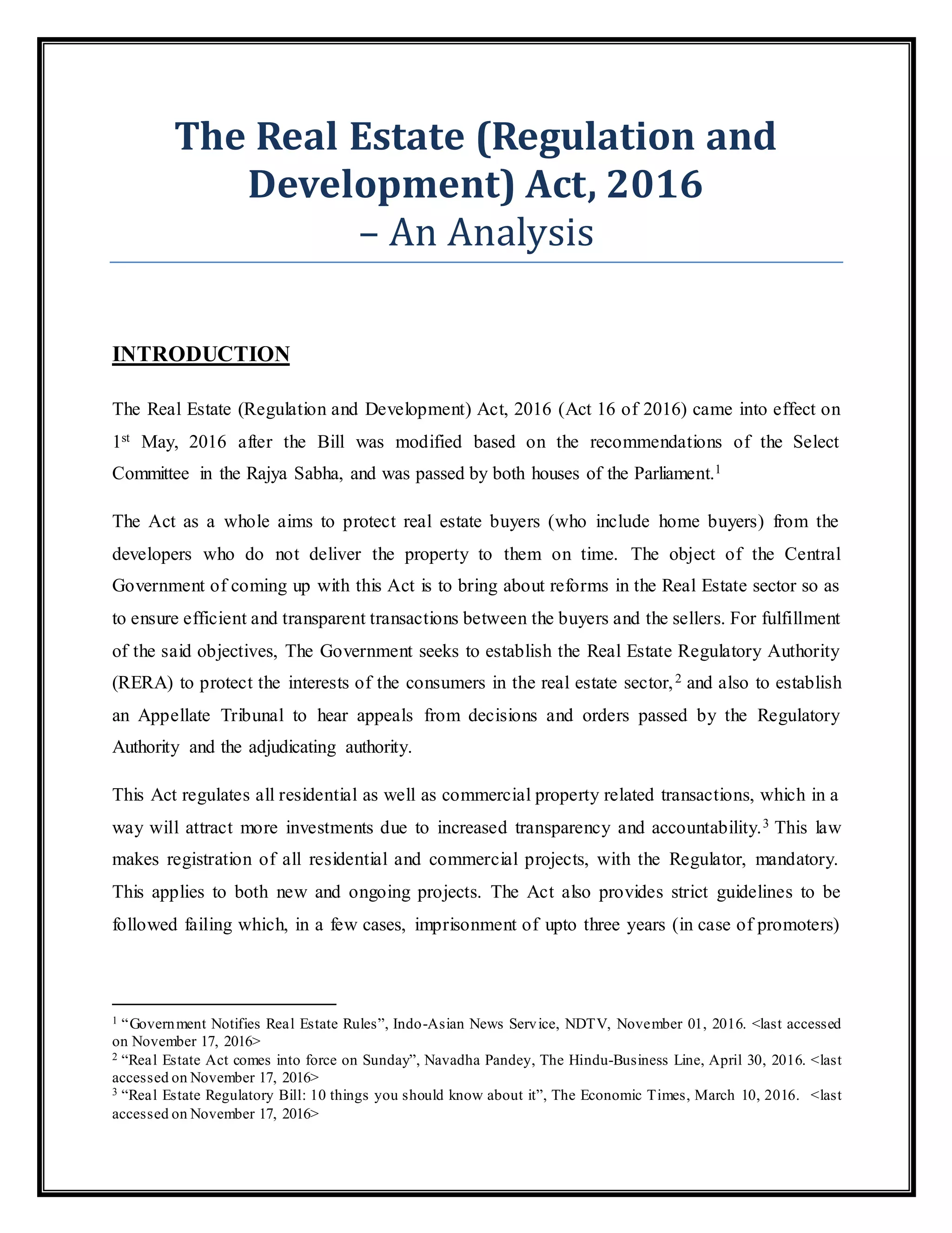 The Real Estate Regulation And Development Act 2016 An Analysis Pdf