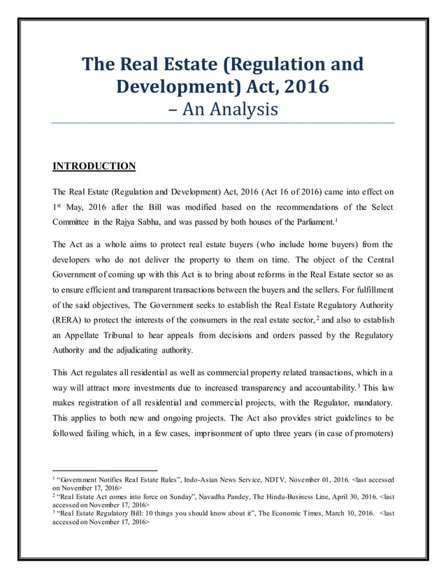 The Real Estate Regulation And Development Act 2016 An Analysis Pdf