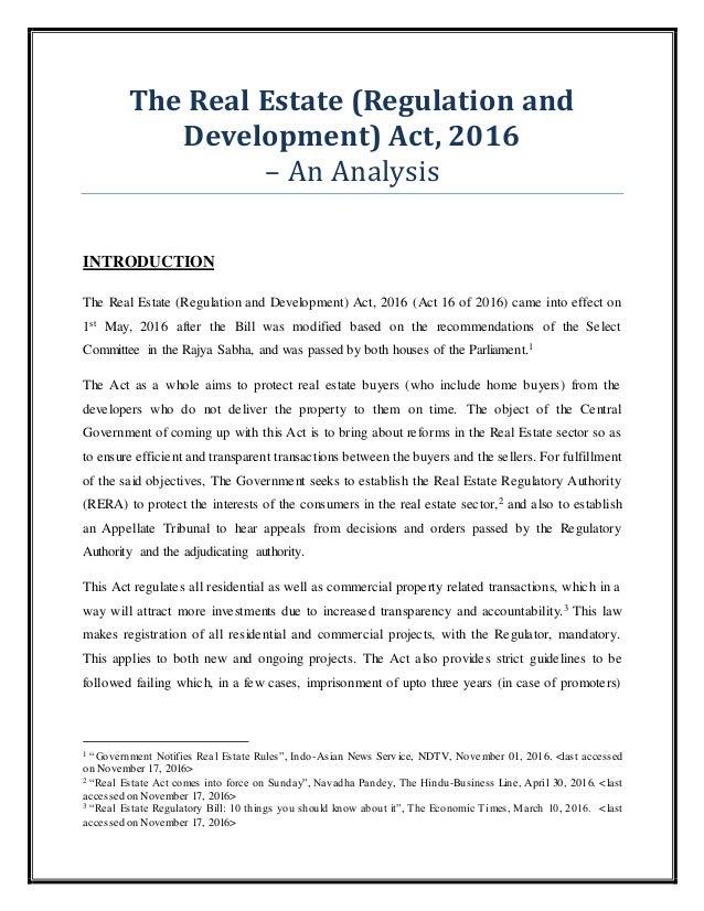 The Real Estate Regulation And Development Act 2016 An Analysis