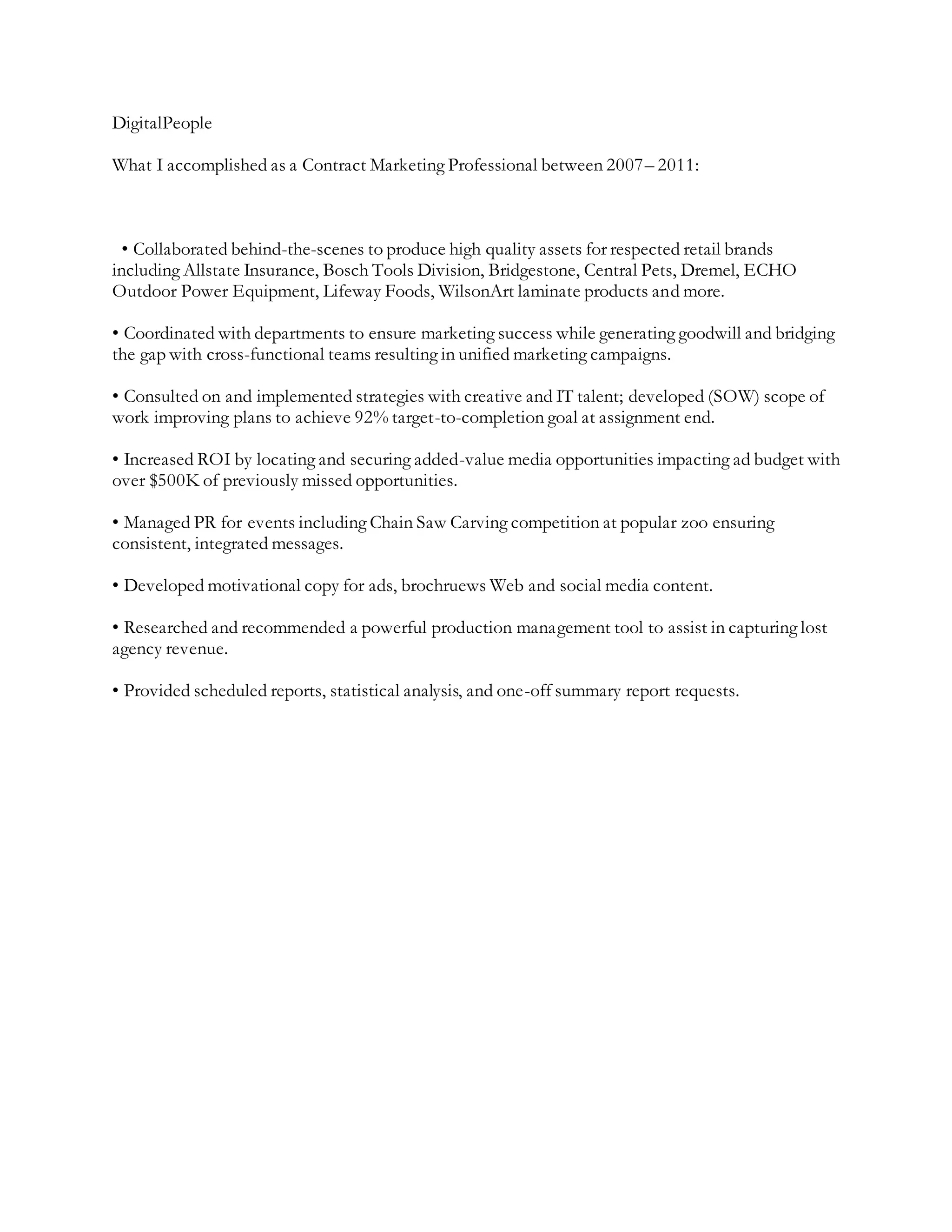 DigitalPeople Bullet Points | DOCX | Marketing and Advertising | Business