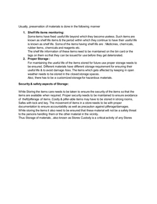Storage of Materials-Stores Custody | DOCX
