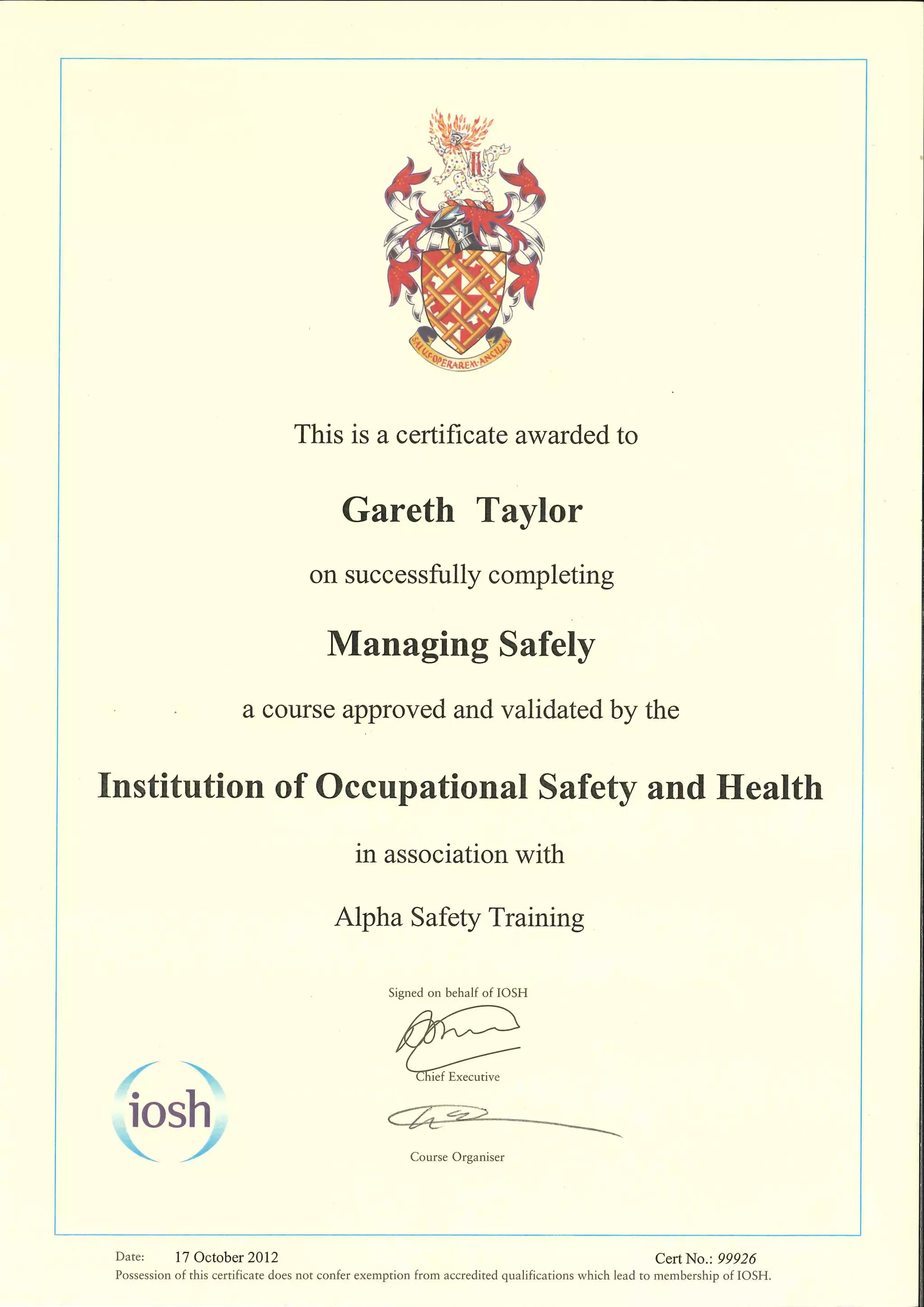 IOSH Certificate | PDF