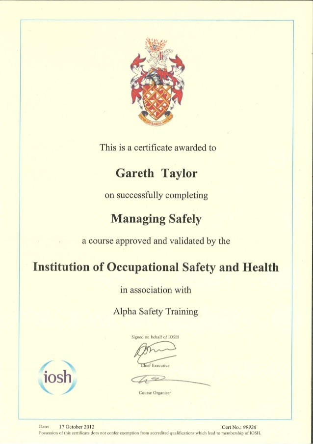 IOSH Certificate IOSH Certificate