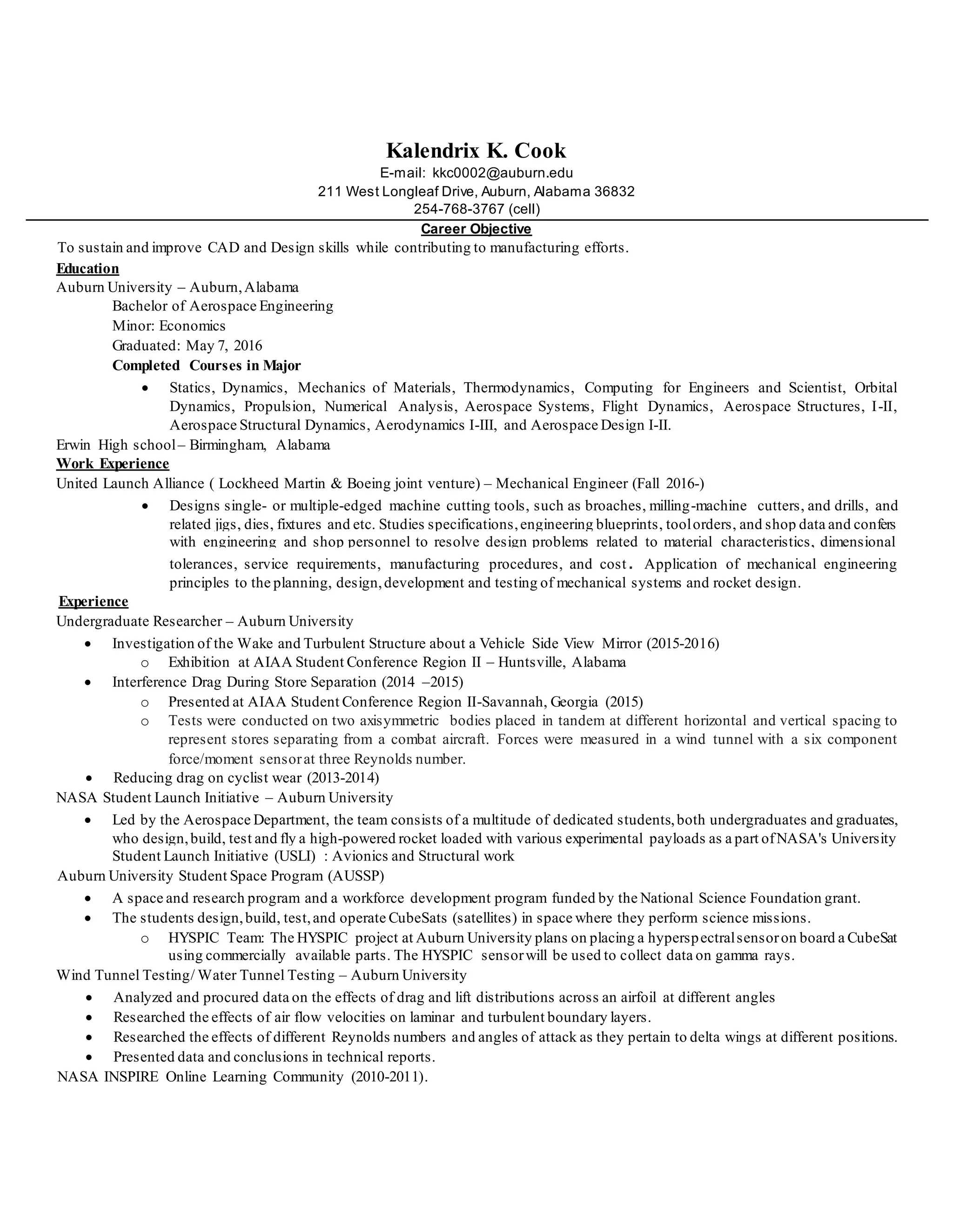 Kalendrix Cook - Resume (2016) 4.0 | DOCX