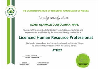 HRPL Certificate _ AJANI Olawale Olufolahan | PDF