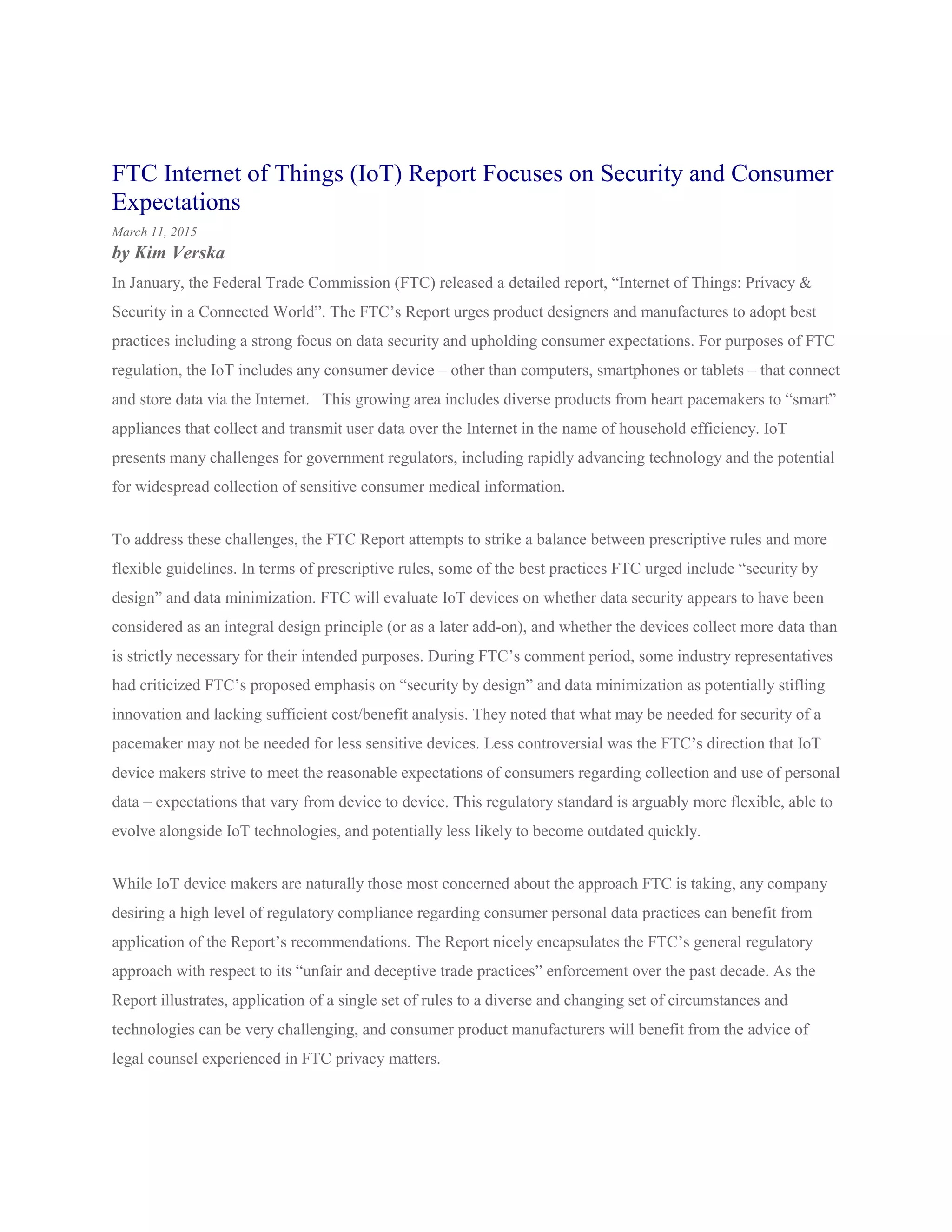 FTC Internet of Things Article | PDF