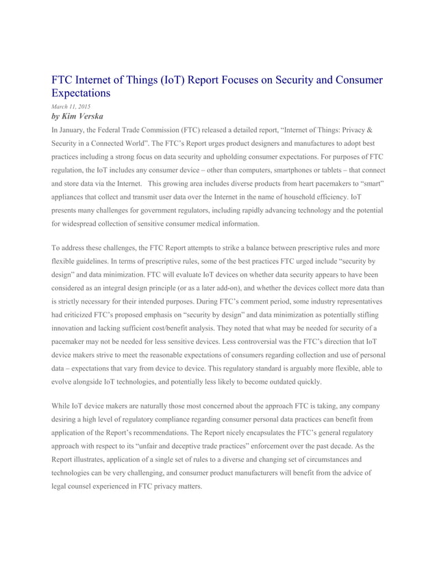 FTC Internet of Things Article | PDF