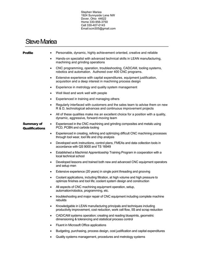 resume 2015 SMariea | PDF | Mechanical and Industrial Engineering Industry | Industries