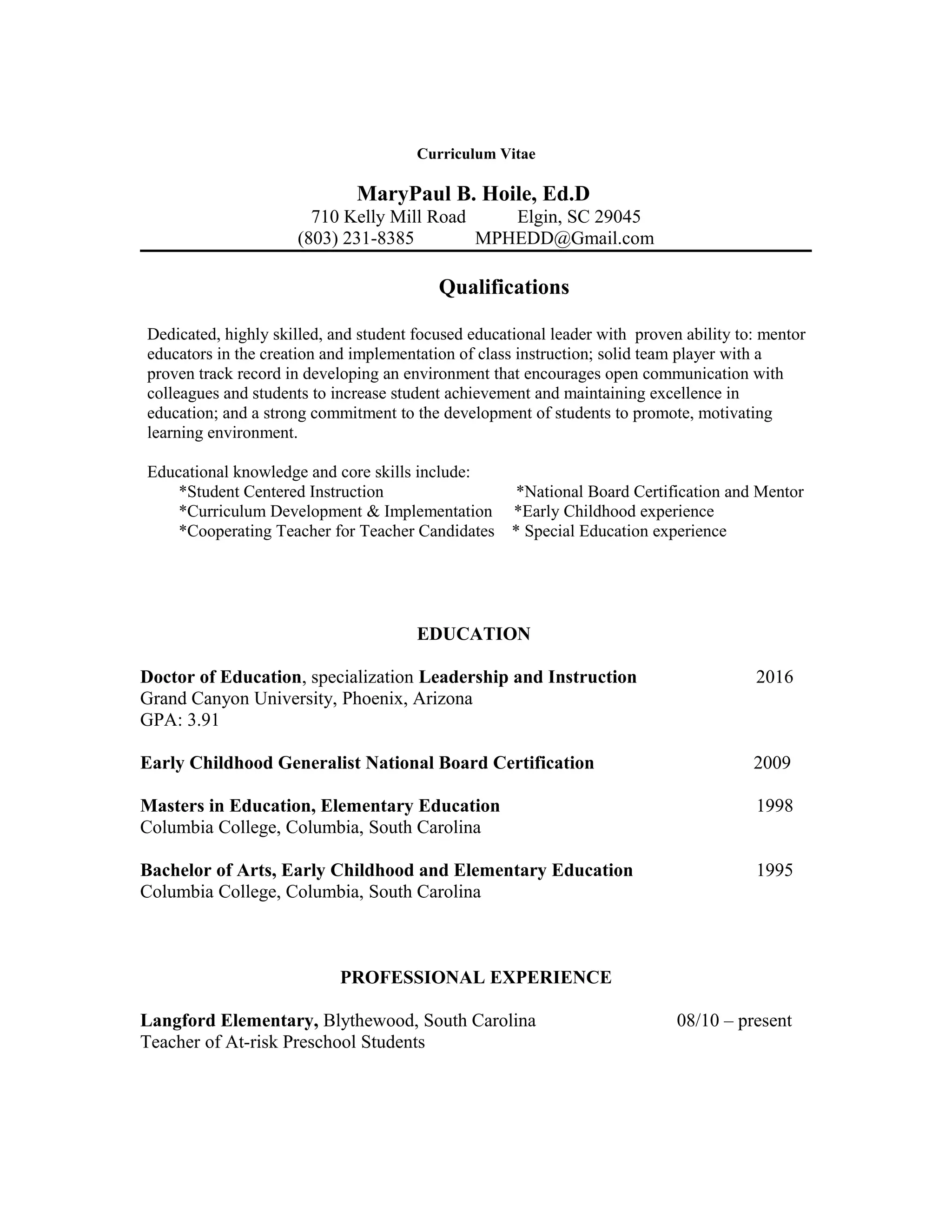 Hoile Curriculum Vitae | DOC