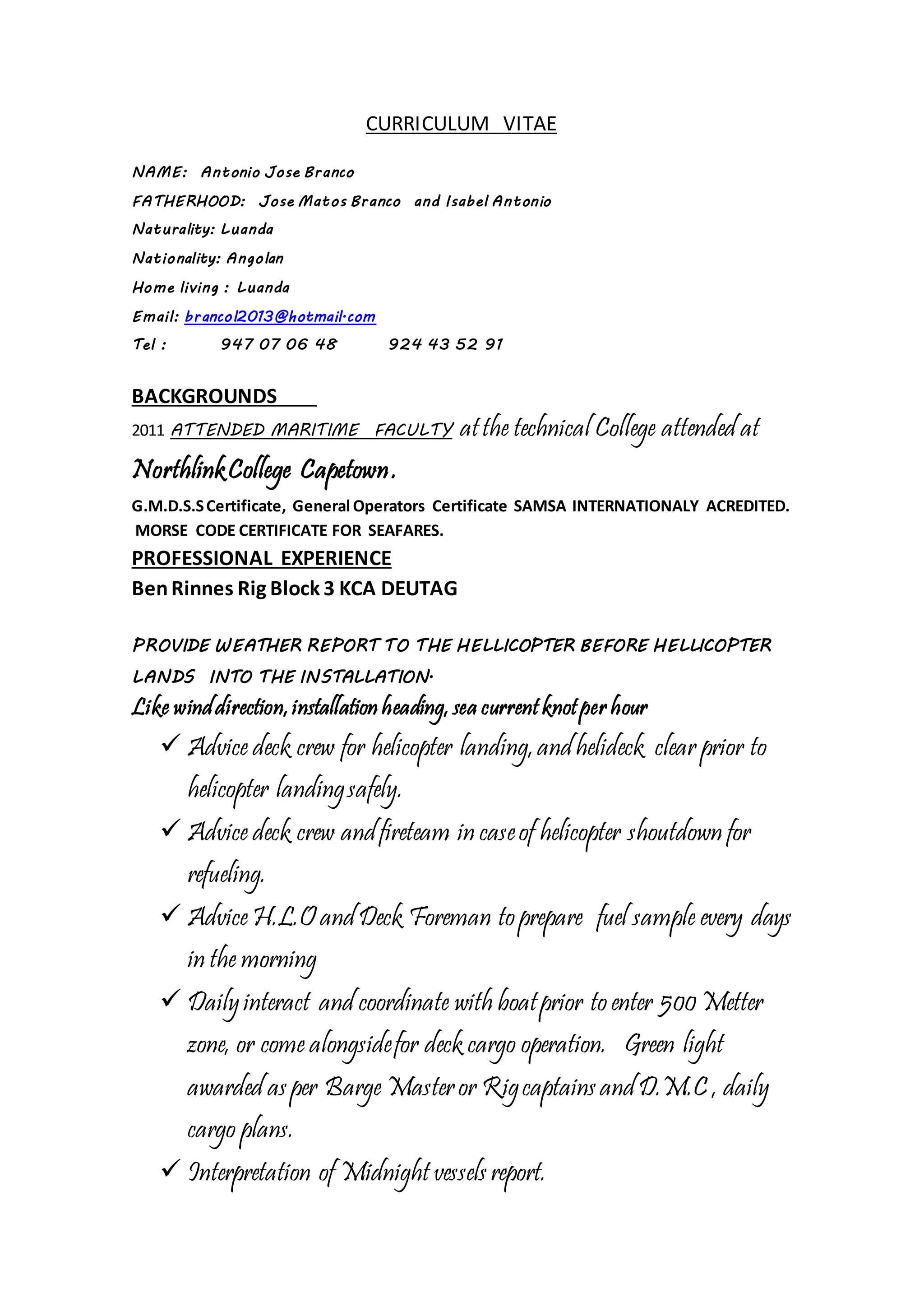 cv radio operator | DOCX