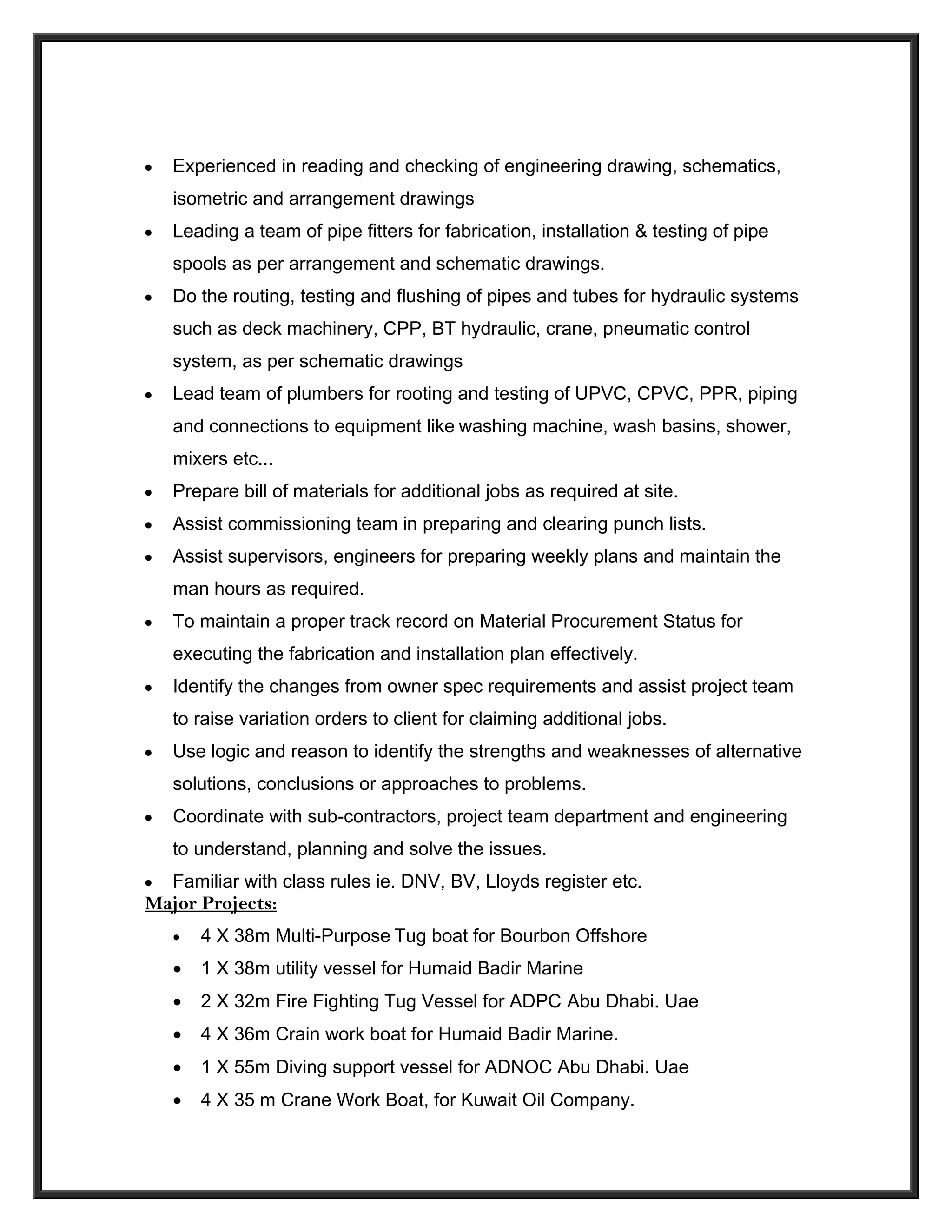 Piping foreman resume Binoy tc | DOC