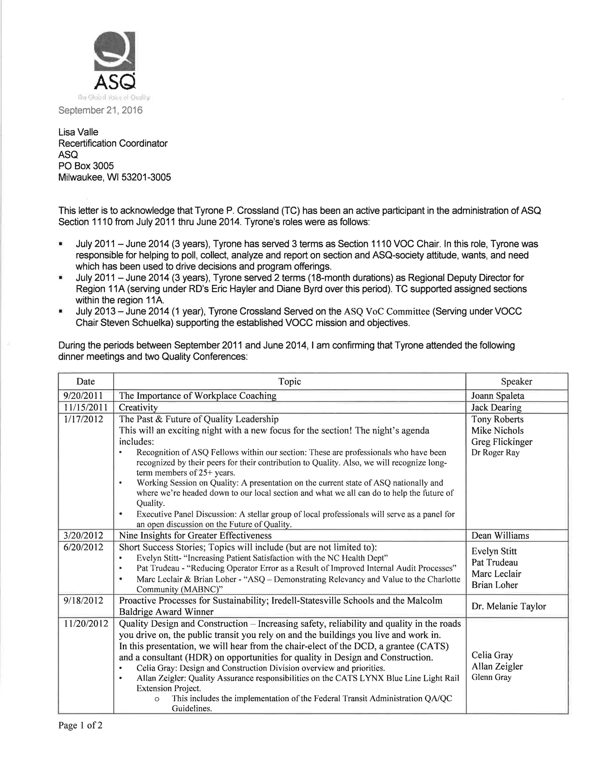 CQA letter #2 2014 - ASQ | PDF