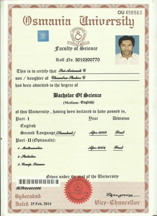 Convocation Certificate B.Sc