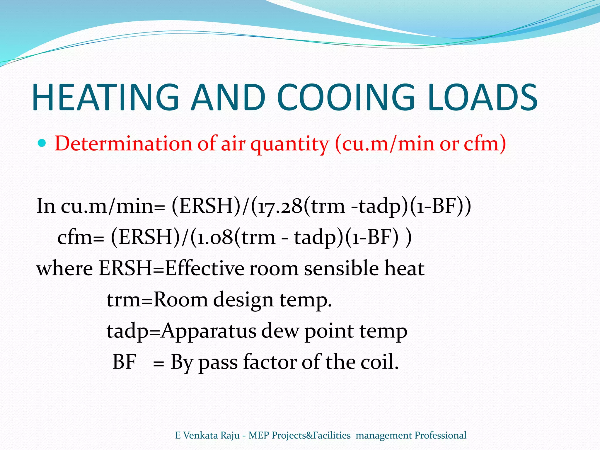 AIR CONDITIONING LOAD CALCULATIONS PRESENTATIONS by EVRAJU | PPSX