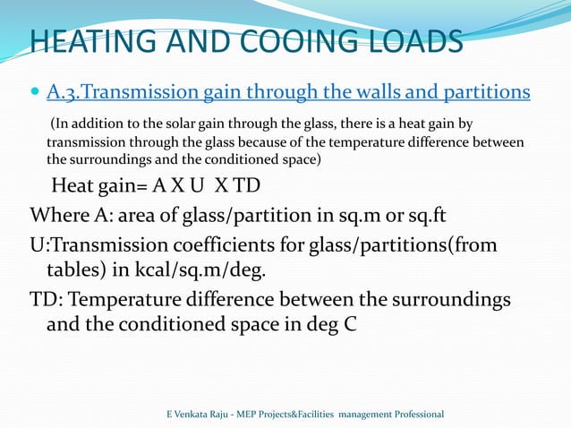 AIR CONDITIONING LOAD CALCULATIONS PRESENTATIONS by EVRAJU | PPSX
