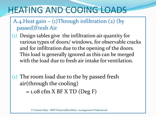 AIR CONDITIONING LOAD CALCULATIONS PRESENTATIONS by EVRAJU | PPSX