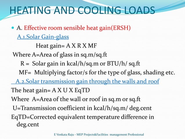 AIR CONDITIONING LOAD CALCULATIONS PRESENTATIONS by EVRAJU | PPSX