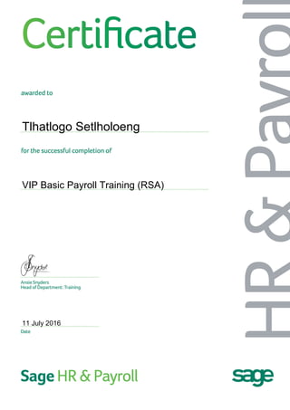 VIP Basic Payroll Certificate | PDF