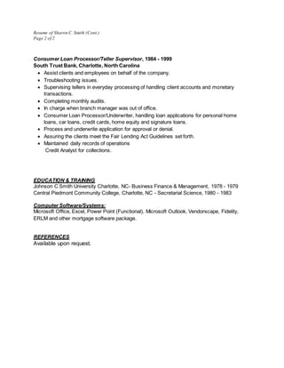 Resume of Sharon Smith - Final Jan2016 1 | DOCX