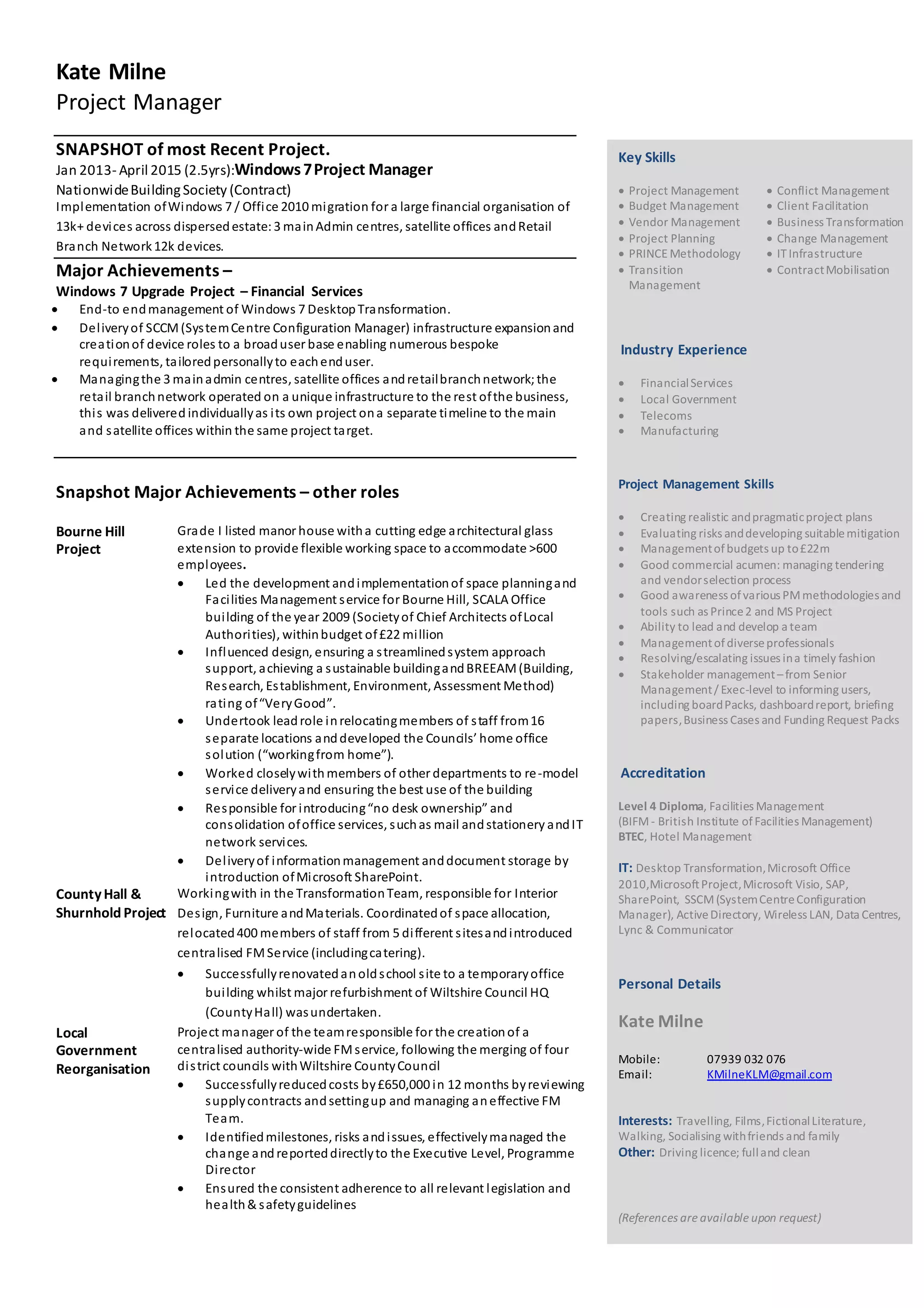 Kate Milne CV 2016 H | DOCX